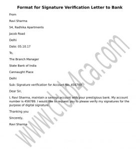 Signature Verification Letter to Submit to Bank