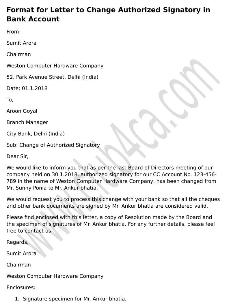 Sample Letter Add Signer Bank Account Kinds Of Skills For Resume CV