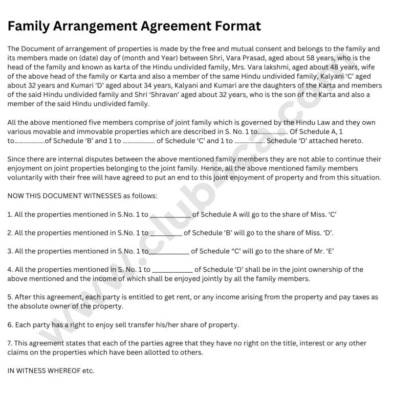 Sample Format of Agreement for Sale of Property, Flat, House and Plot ...
