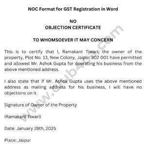 Consent Letter Format For GST Registration in Word