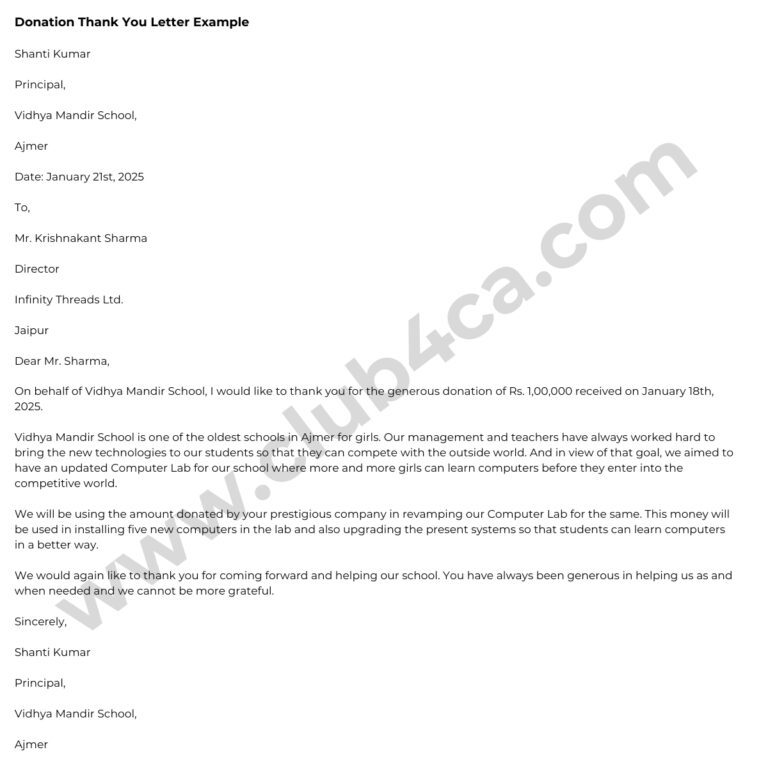 Sample Thank You Letter for Donation to School