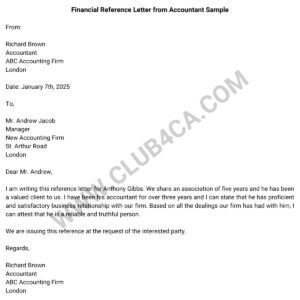 Financial Reference Letter from Accountant Template