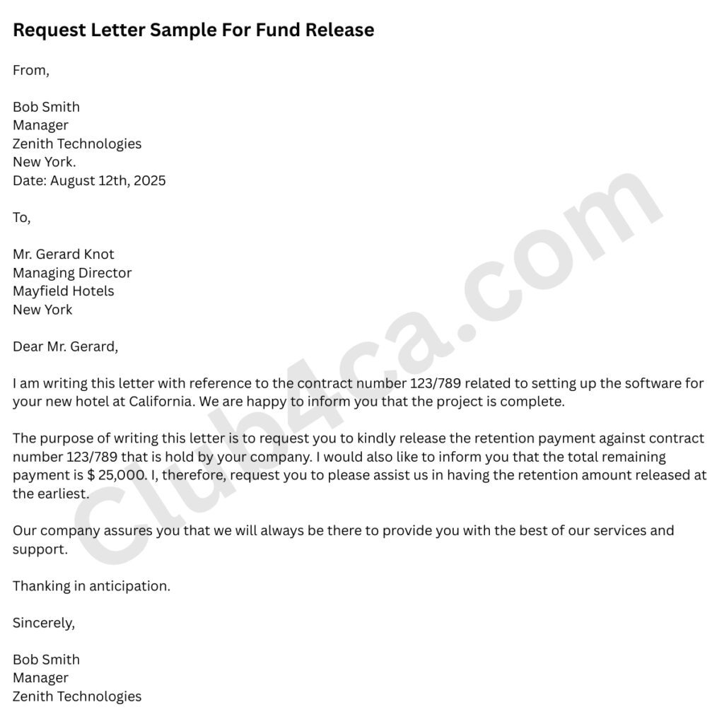 Request Letter for Fund Release from Company Template